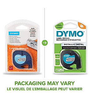 Dymo LetraTag Metallic Labels | Authentic | Black Print on Metallic Silver | 12mm x 4m | Self-Adhesive Multipurpose Labels for LetraTag Label Makers