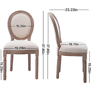 Nrizc French Dining Chairs Set of 6, French Country, Vintage Farmhouse Dining Chairs with Round Back, Solid Wood Beige Fabric Dining Room Chairs, for Kitchen, Bedroom