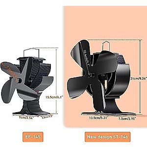 Signstek Heat Powered Wood Stove Fan for Wood/Log Burner/Fireplace/Heater, Non Electric, Quiet, Eco Friendly Black Stove Fans, Circulating Warm Air Saving Fuel,4 Blades Upgrade Large size