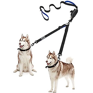 YOUTHINK Double Dog Leash, Dog Walking Leash 2 Dogs up to 180lbs, Comfortable Adjustable Dual Padded Handles, Bonus Pet Waste Bag (Double Dog Leash)