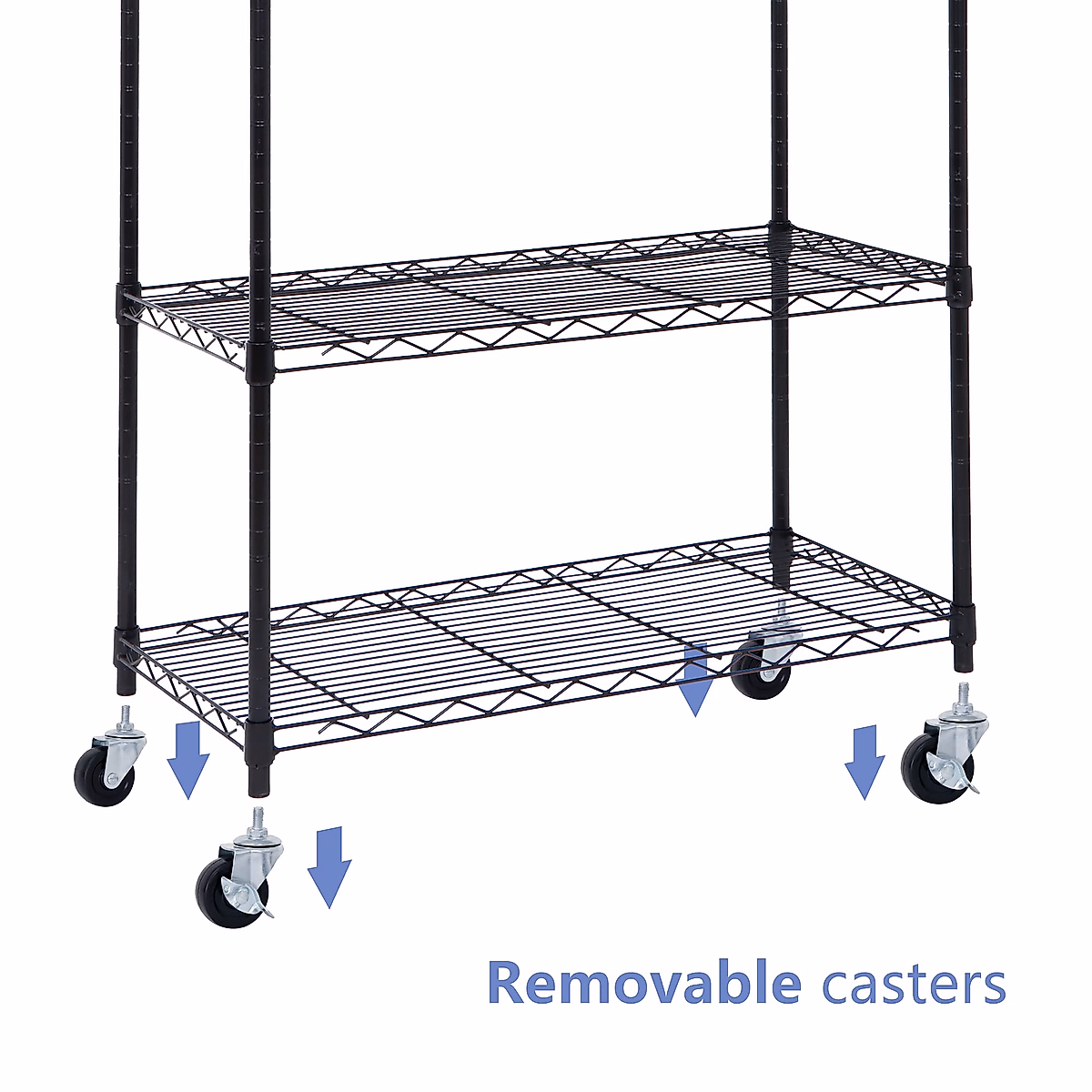 JupiterForce 5-Shelf Adjustable, Heavy Duty Storage Shelving Unit with 4 Wheel Casters, Metal Organizer Wire Rack for Kitchen, Office, Garage, Black (30L x 14W x 62H)