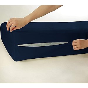 mFabrics 100% Egyptian Cotton Zipper Mattress Cover, 1000 Thread Counts, 8 Inch Deep Pocket Twin Size, Solid Navy Blue Zipper Around The Mattress