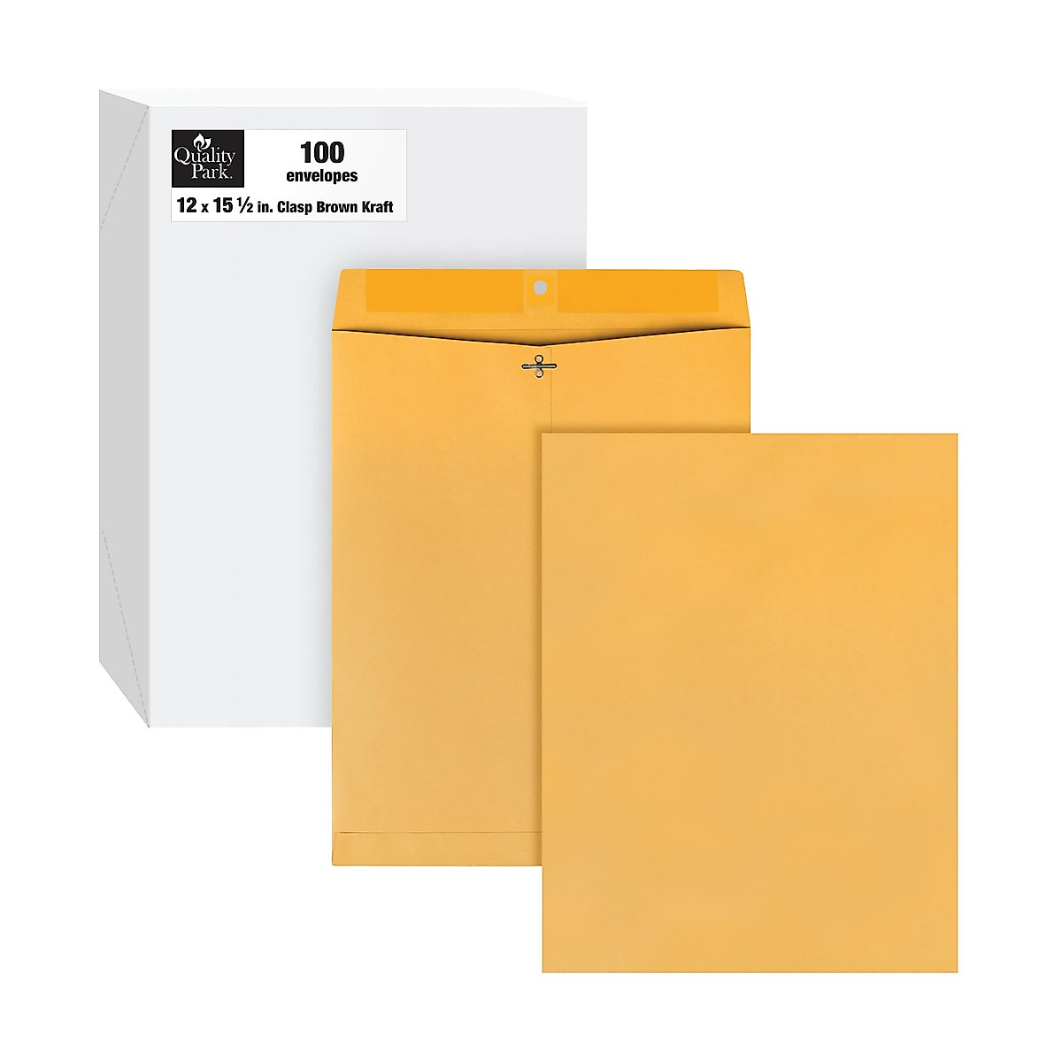 Quality Park 12 x 15-1/2 Clasp Envelopes, Clasp and Gummed Closures, for Oversized Papers, Drawings or Posters, 28 lb Kraft Paper, 100/Box (QUA37810)