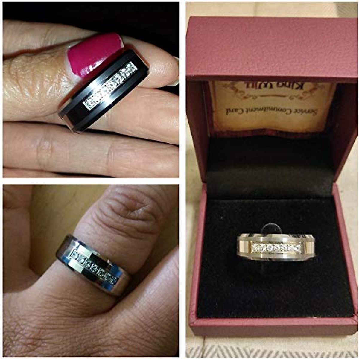 King Will GEM 8mm White Tungsten Ring Unisex Wedding Band Polished Beveled Edge CZ Stone Channel Set(13.5)