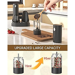 CIRCLE JOY Electric Salt and Pepper Grinder Set Automatic Salt and Pepper Grinder Set with Easy-to-Carry Charging Base and LED Light, Adjustable Coarseness, USB Rechargeable, Washable Container, Black