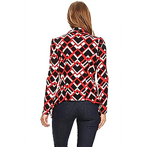 Pattern Print Casual Office Long Sleeve Open Front Blazer Jacket/Made in USA Zigzag Red White S