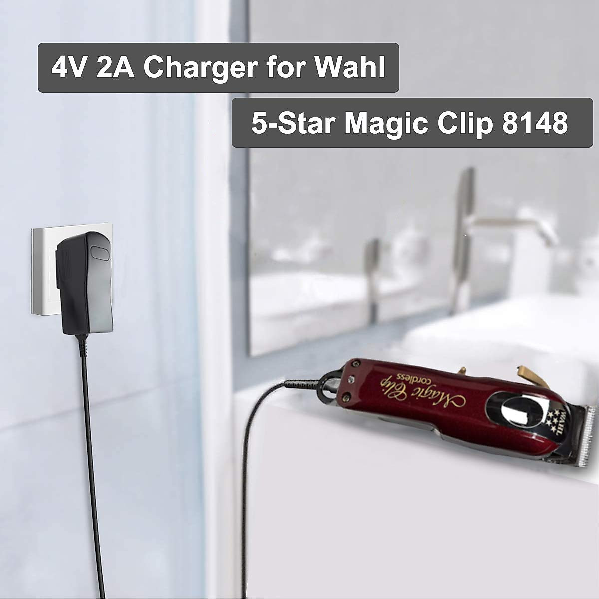 Charger Replacement for Wahl Magic Clip Cordless Clipper Trimmer, 4V Charger Cord Compatible with Wahl Clipper 8148/8418/8504/8504-400/8164/8509/8591/8591-016/1919 100 Electric Cordless Clipper