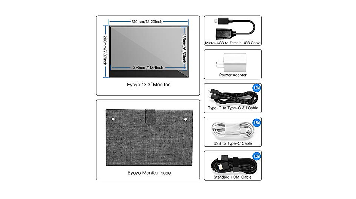 Eyoyo 13.3" Portable Touchscreen Monitor - 1080p