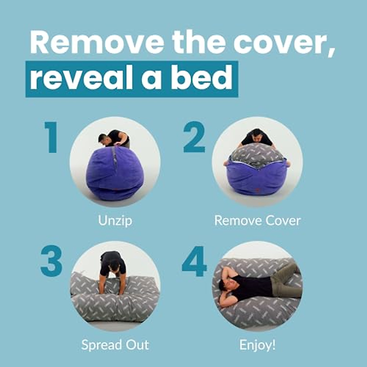 CordaRoy's Chenille Bean Bag Chair, Convertible Chair Folds from Bean Bag to Lounger, As Seen on Shark Tank, Espresso - Full Size