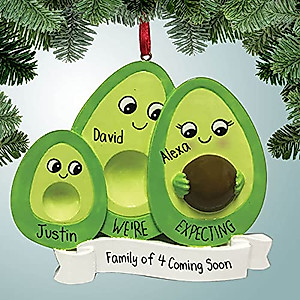 PersonalizedFree.com We're Expecting Avocado Family - Family of 3 - Pregnant - 2nd Baby - Growing Family - Mother - Mom - Personalized Christmas Ornament - Perfect Handwriting