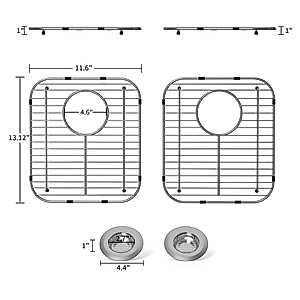 2Pack Stainless Steel Kitchen Sink Grid,13.2" x 11.6" x 1.2" Sink Protectors With Rear Drain Hole,Sink Rack for Bottom of Sink, Anti-rust Metal Sink Bottom Grid With 2Pack Sink Strainers