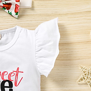 Viworld Baby Girl 1st Birthday Outfits Ruffle Sleeve Romper+Strawberry Bottoms Diaper Shorts+Headband Cake Smash Clothes Set,(White Strawberry,12-18M)