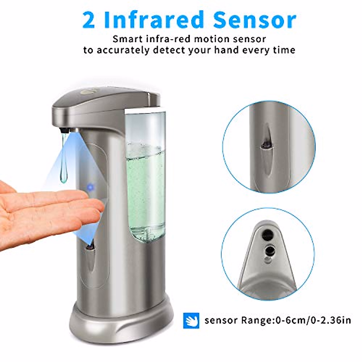 Hanamichi Soap Dispenser, Touchless High Capacity Automatic Soap Dispenser Equipped w/Infrared Motion Sensor Waterproof Base Adjustable Switches Suitable for Bathroom Kitchen Hotel Restaurant