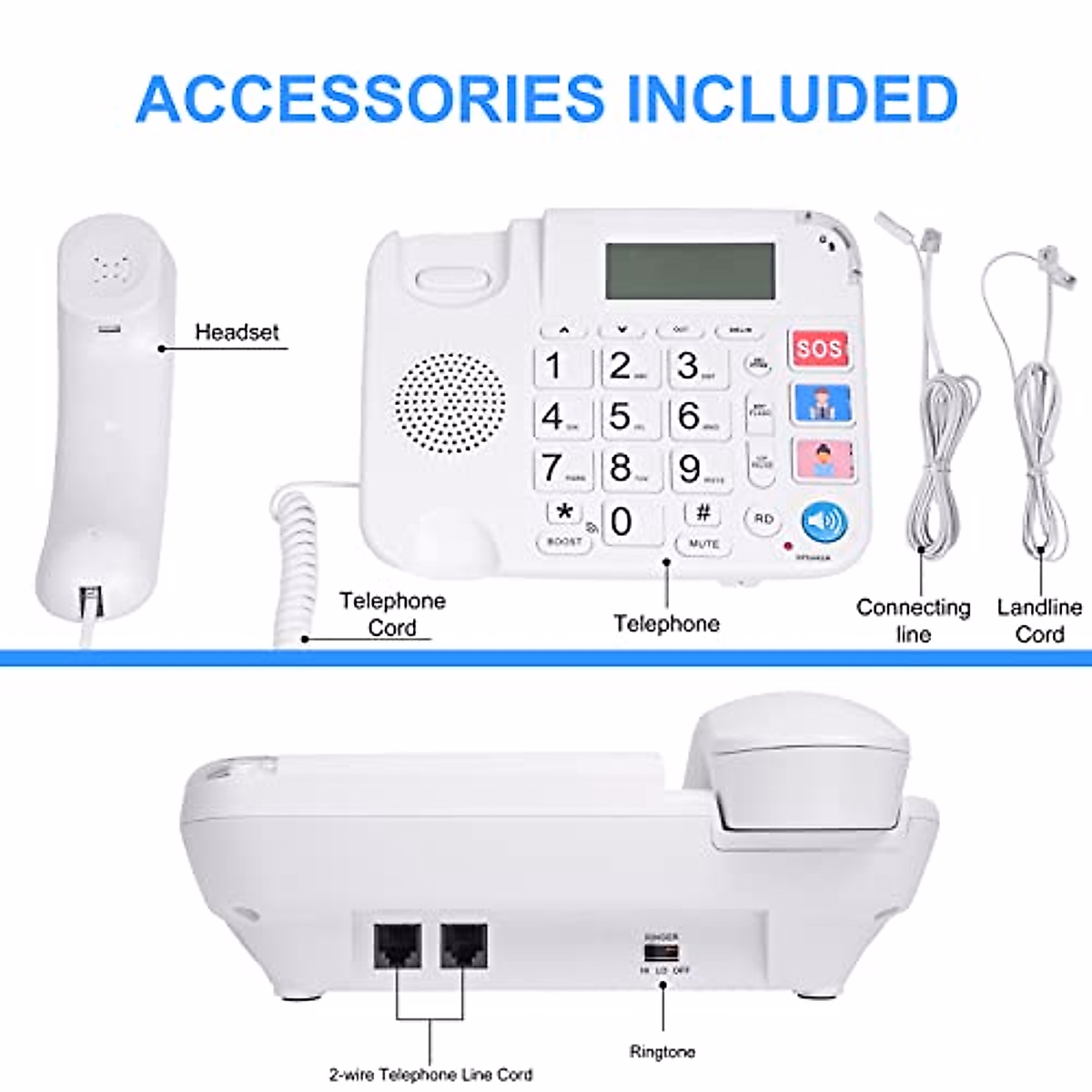 NewPal Hands-Free Dial Photo Memory Corded Phone,No Need to use Batteries,Energy efficient,Corded Telephone Big Button with Speaker, SOS Desk Telephones Easy Ready Digit Numbers, White