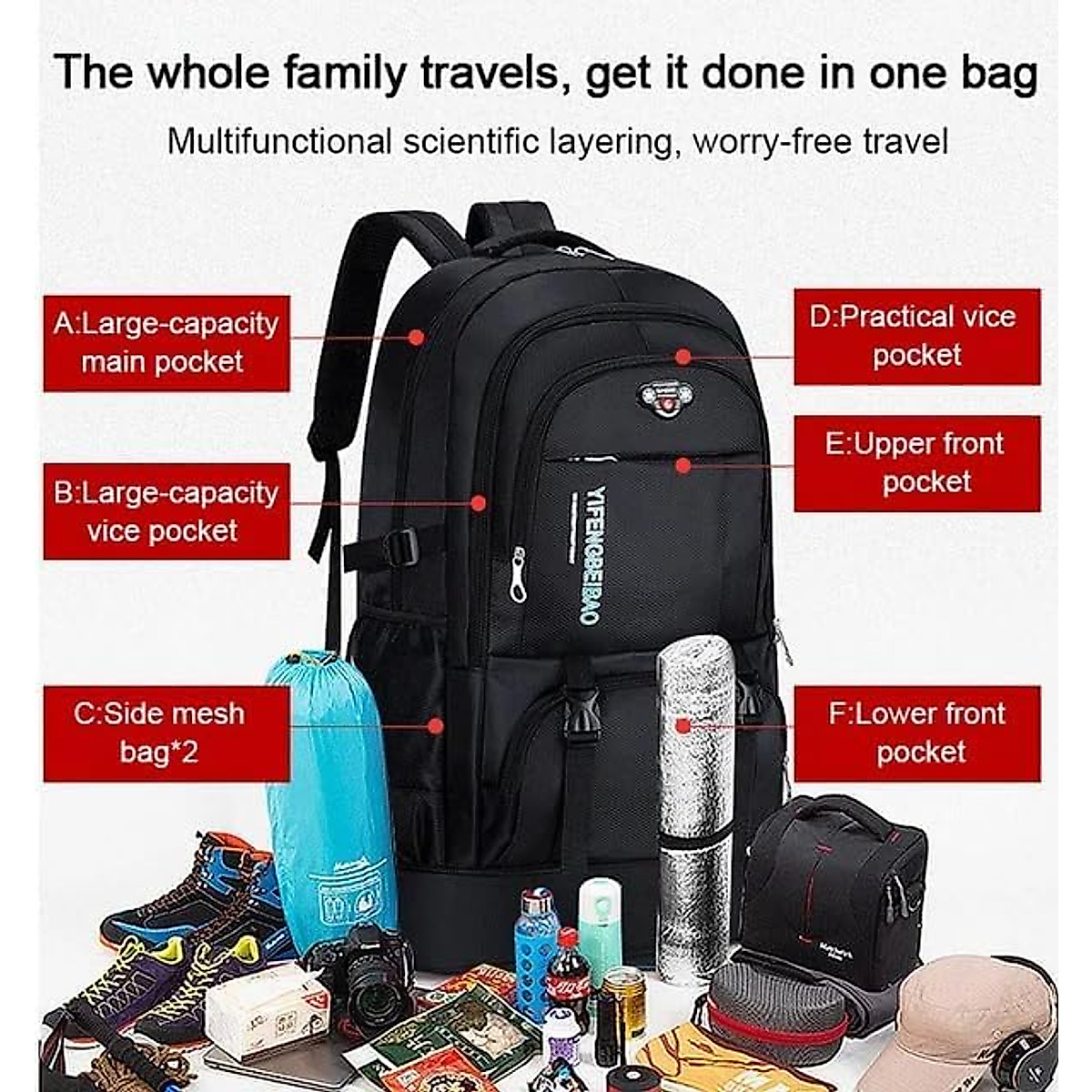 Expandable Large-capacity Oxford Backpack, Multi Compartments Lightweight Backpack for Travel, Laptop Backpack (Black)