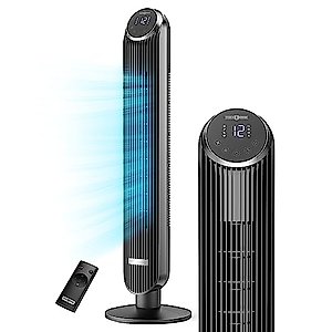 PARIS RHÔNE Tower Fan, 42” Bladeless Fan, 120° Oscillating Fan, 24 dB Quiet DC Motor, 12 Speeds, 4 Modes, Dustproof Mesh Filter, 12H Timer, Standing Fan with Remote for Bedroom, Home, Office