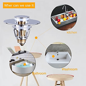 Obvile Bathroom Sink Drain Stopper, Universal Stainless Steel Basin Drain Strainer Filter for 1.1"-1.96" Tub Holes, Pop up Bathtub Plug with Anti Clogging Hair Catcher Basket Fit Most US Standard Hole