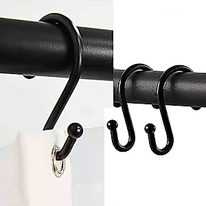 MINGFANITY S Shaped Bathroom Curtain Hooks, Metal Hanging Hooks for Belt and Necklaces, Hangers forWork Shop, Bathroom, Garden, 12 Pack (Black)