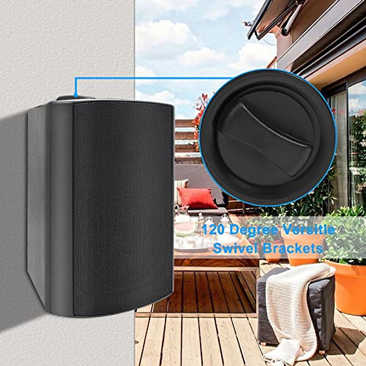 Herdio 6.5 Inches Outdoor Speakers Wired Waterproof Passive,Wall Mount Speakers with 800 Watts Powerful Bass for Home Patio Garden Covered Deck,All-Weather Durability,Black(2 Pairs)
