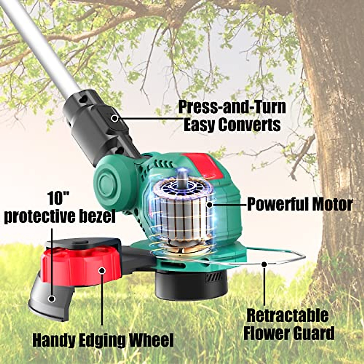 Weed Wacker Battery Weed Eater, HYPERECHO Cordless Grass String Trimmer 20V Auto-Feed Lines with 10 inch Cutting, Handle and Height Adjustable, 2.0Ah Battery and Fast Charger Included