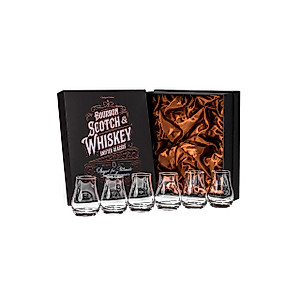 Whiskey, Scotch, Bourbon Tasting Glasses | Set of 6 | Professional 3.5 oz Stemless Tulip Shaped Tasting and Nosing Copitas | Small Crystal Snifters Gift Sniffers for Sipping Neat Liquor