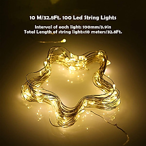 Mikasol Led String Lights, Mini Battery Powered Copper Wire Starry Fairy Lights, Battery Operated String Lights for Bedroom, Christmas, Parties, Wedding, Centerpiece, Decoration (10m/33ft Warm White)