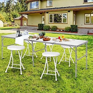 Giantex Set of 4 Folding Stool, Round Foldable Bar Stools, 4 Pack Portable Folding Chairs with Handle, Collapsible Stools 18 Inch 330lbs Capacity for Camping RV Party (White)