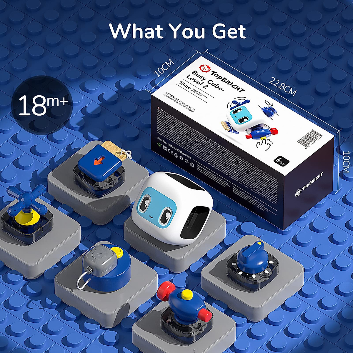 TOP BRIGHT Toddler Busy Cube Travel Toy for Toddler 2 3 Year Old, Autism Sensory Toy Activity Busy Board Fidget Cube for Kids Educational Learning Toys, Airplane Travel Toy for Baby - Blue Busy Cube