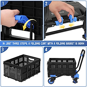Hand Truck Foldable with Retractable Handle, 2 in 1 Hand Truck Dolly Foldable with Basket, 330LBS Capacity Folding Hand Cart,2 Bungee Cords and 2 Cotton Cord Gloves in Any Style.