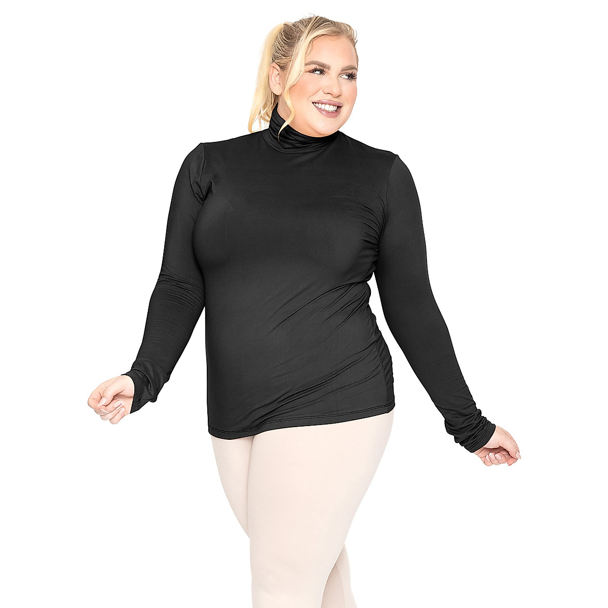 Women's Plus Size Long Sleeve Turtleneck Top Black 6X