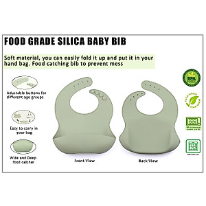 Silicone Feeding Utensils Set 8Pcs For Baby- Led Weaning Essentials-Divided Suction Plate-Lid-Bowl-Fork-Spoon-Adjustable Bib-2in1 Drinking + Snack Cup, Gift for Infant and Toddler (Oliver Green)