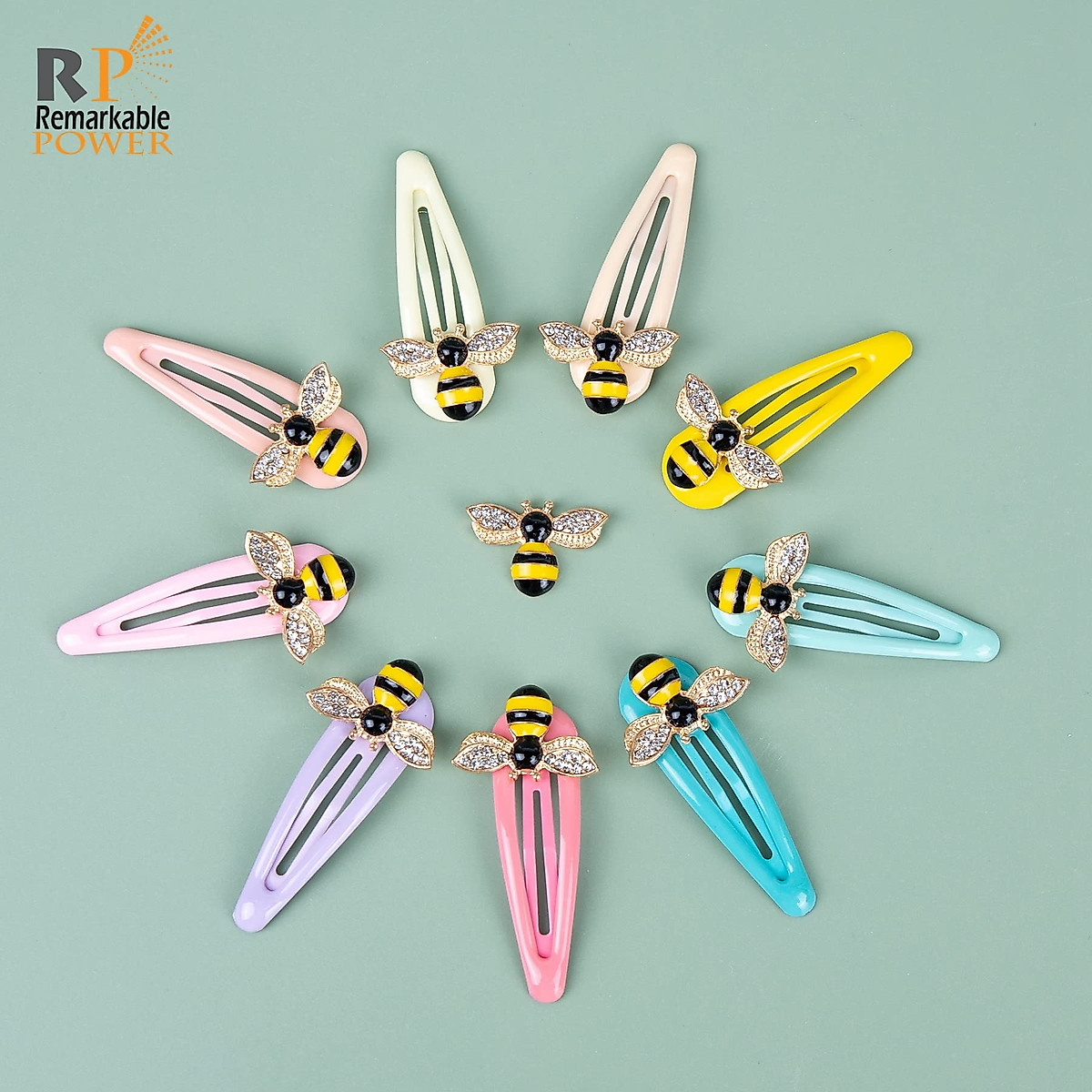 RP Remarkable Power, 40 Pack Bee Charm Pendants with Rhinestone Alloy Honeycomb Charms for DIY Jewelry Making