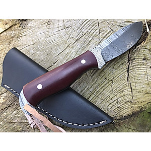Perkin Damascus Steel Hunting Knife With Sheath Skinning & Bushcraft Knife - SK400