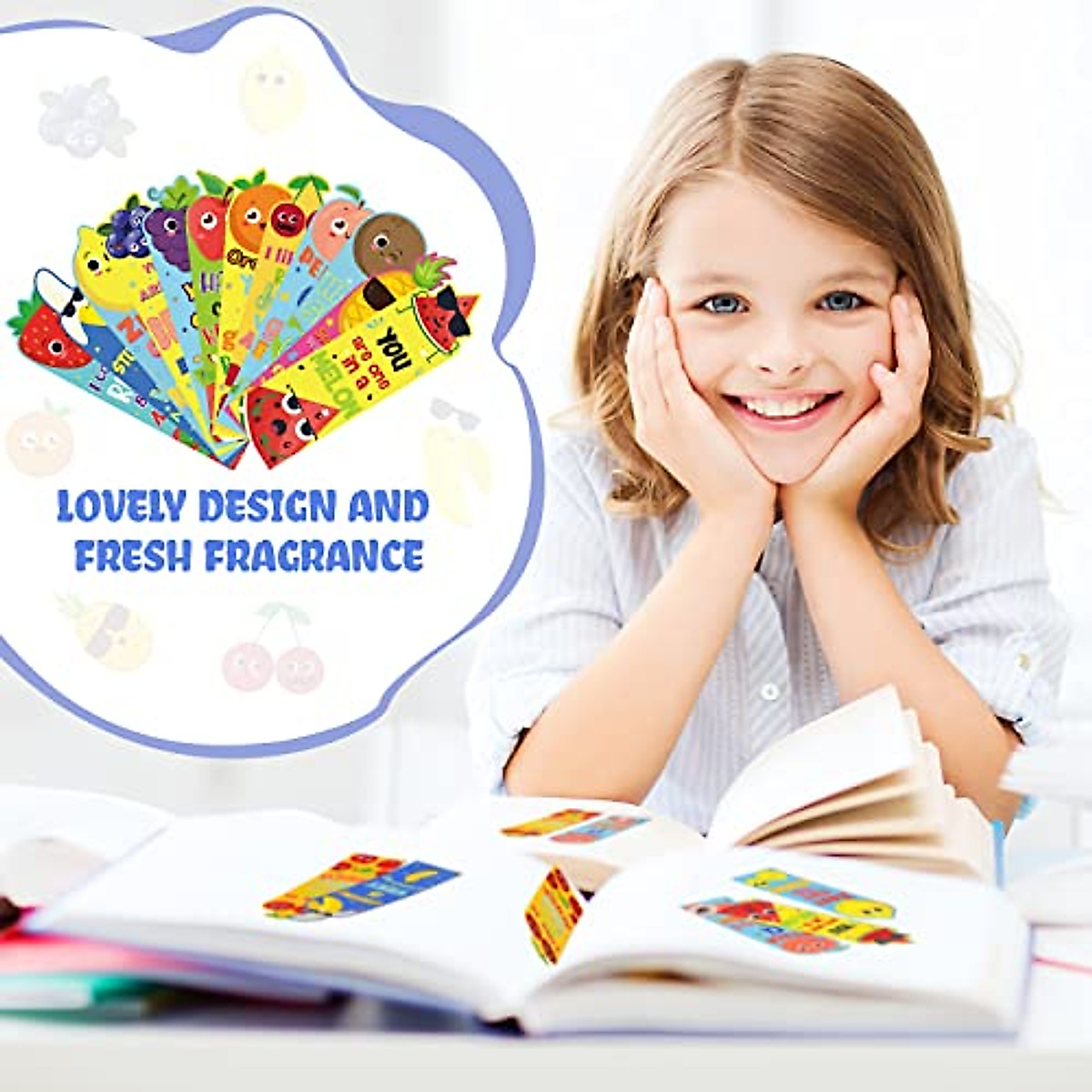 60 Pieces Scratch and Sniff Bookmarks Kids Scented Bookmarks Educational Bookmark Assorted Smelly Bookmarks for Kids Students Reader, 12 Styles, 12 Scents (Fruit Style, Fruit Smell)