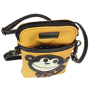 Chala Group Monkey Cellphone Crossbody Handbag - Convertible Strap, Yellow, 5" x 7.5" x 1"