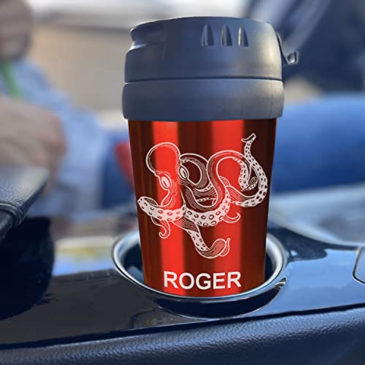 LaserGram 16oz Coffee Travel Mug Widow Spider, Personalized Engraving Included (Red)