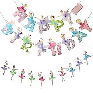 Abaodam 2 Sets Happy Birthday Banner Ballerina Dance Banner Ballet Girls Garland Bunting Banner for Kids Girls Birthday Baby Shower Bridal Shower Party Decorations