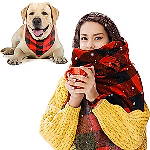 3 Pcs Set Christmas Dog Bandanas and Matching Scarf Scrunchie Set Plaid Dog Bandanas Bibs Pet Owner Plaid Blanket Scarves Wraps Girl Hair Bow for Pet Mom Small Medium Large Dogs Birthday Gifts (Red)