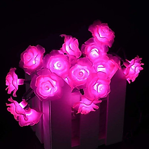 AMZSTAR 30LED Rose Flower Solar Strings Lights, Waterproof Outdoor Lights Solar Fairy Lights 20ft LED Flower Lights Decoration Lights for Outdoor,Lawn,Wedding,Patio,Party (Pink)