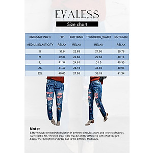 EVALESS Ripped Jeans for Women Boyfriend Distressed Patchwork Print Democracy Mom Jeans 2023 Fashion Wide Leg Losse Baggy Racing Denim Pants with Hole Blue Medium