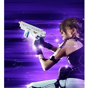 Mozlly Revolver Space Handgun Toy Set of 2 - Flashing LED Laser Guns for Kids with Sounds Effects, Realistic Blaster Gun Toy for Party Favors & Costume Dress Up Accessory Prop Pretend Play - 2 Pack