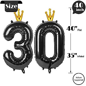 Black Number 30 Balloon 40 inch, 30 Number Balloon, 30th Black Birthday Decorations, 30 Year Old Girl Boy Party Suppliers