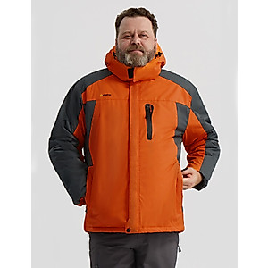 GEMYSE Men's Mountain Waterproof Ski Snow Jacket Winter Windproof Rain Jacket (Orange Grey 01,X-Large)