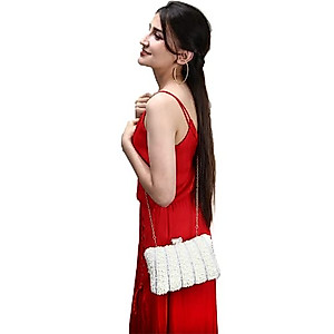 BESTYROCLY White Clutch Purses for Women Pearl Handbag Evening Bag for Bride Wedding Party