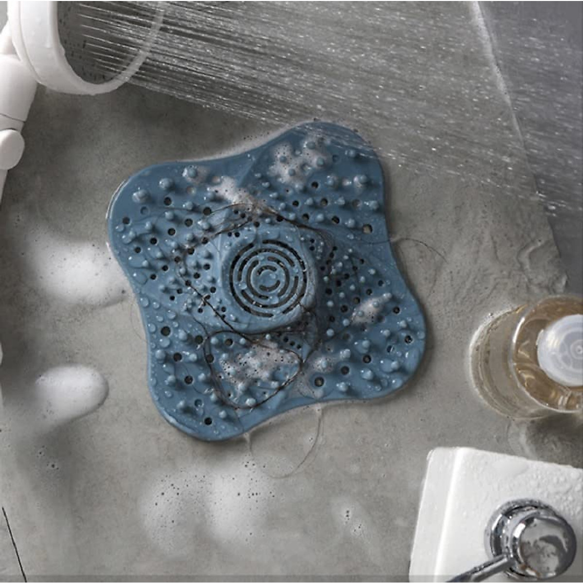 Drain Strainer, Hair Catcher, 2022 Design Anti Clog-Free, Bathroom Bathtub Shower Kitchen Sink Floor Drain, Tub Rubber Stopper, Pet Fur Food Basket, Flexible Silicone, White Black Blue, Standard