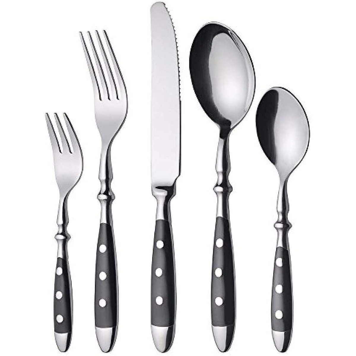 30-Pcs Cutlery Set Forged Type with Black Handles and Rivets