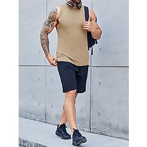 ZIWOCH Men's Sleeveless Tank Tops Crewneck Solid Loose Fit Shirt Khaki