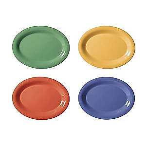 G.E.T. OP-135-MIX-EC Melamine Oval Serving Platter / Dinner Plate, 13.5" x 10.25", Diamond Assorted (Set of 4)