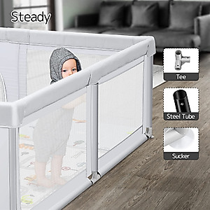 Baby Playpen with Mat, 79"x71" Extra Large Play Pens for Babies and Toddlers, Infants Playpen Gate Kids Safety Play Yard (Light Gray)