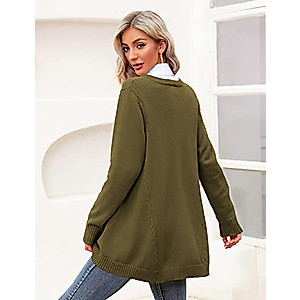 YESNO Women's Sweater with Swing Hem Oversized 2022 Long Sleeve V Neck Knit Pullover Tops Tunic Sweaters with Drop Pockets L WM9TYP1 Olive